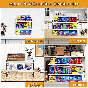 JUPELI Foil and Plastic Wrap Organizer, Expandable Kitchen Pantry Storage, Height Adjustable Cabinet Organizers and Storage, Storage Rack for Kitchen Organization, Aluminum Foil -3 Tier 9.8" to 15.6"L