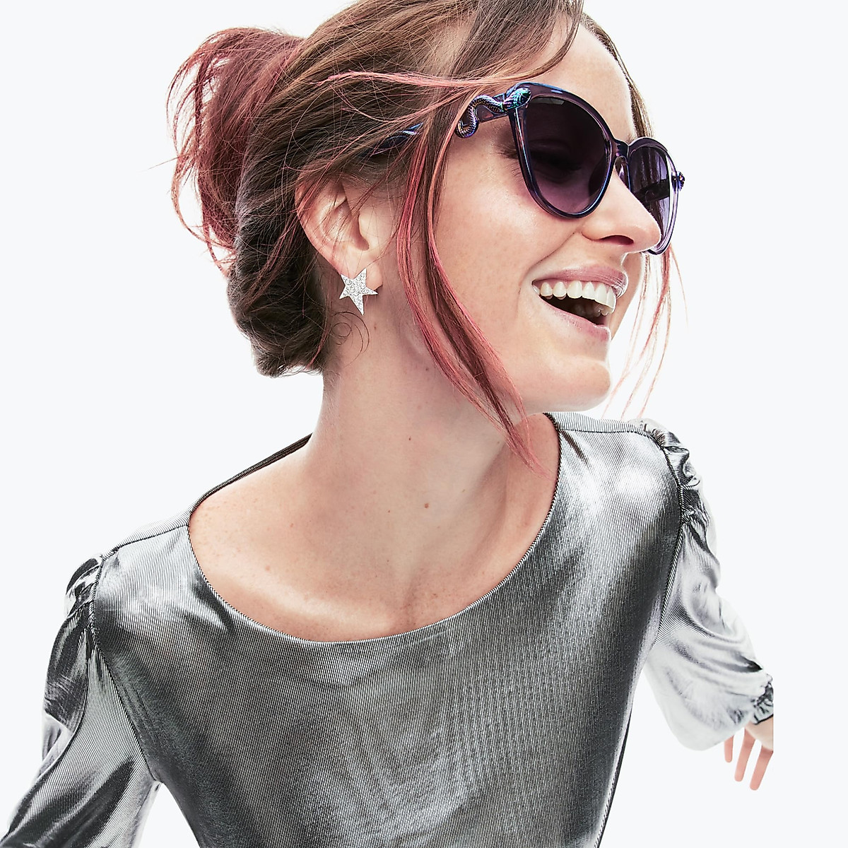 Betsey Johnson Women's Serpentine Sunglasses Cateye, Purple Crystal with Oil Slick Snakes, 56mm