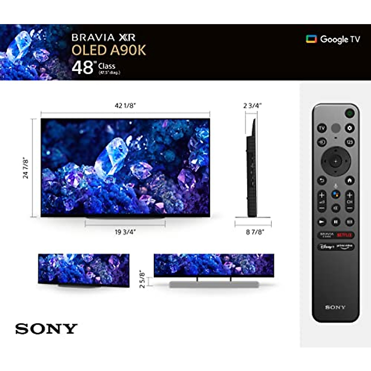 Sony 48 Inch 4K Ultra HD TV A90K Series: BRAVIA XR OLED Smart Google TV with Dolby Vision HDR and Exclusive Features for The Playstation® 5 XR48A90K- 2022 Model (Renewed)