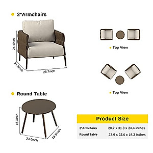 EAST OAK 3 Pieces Patio Furniture Set, Armchairs with Coffee Table, Outdoor Furniture with Thick Cushion, Modern Furniture Deep Seating for Garden Porch, Chestnut Brown & Creamy Apricot