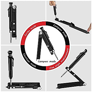 GUIMIYHY Multifunctional Aluminum Tracker Scribing Tool Sets with 2PCS Deep Hole Pencil and 14PCS Pencil Leads ，DIY Woodworking Graffiti Line Measurement Shape Compass Rchitectural Drawing Profiler