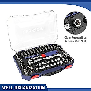 WORKPRO Socket Set, 47-Piece 3/8" Drive Socket Set with Quick-Release Ratchet, Metric and SAE for Auto Repairing & Household, W003069A