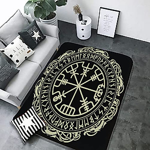 WHXM Area Rug 39x60in Magic Runic Compass Vegvisir in The Circle of Nordic Runes and Dragons Soft Flannel Microfiber Bathroom Carpet Non-Slip Floor Mat Bathtub Accessories LJN, White 0