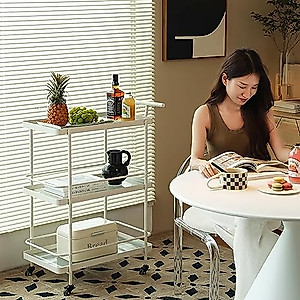 VLOBAOM 3-Tier Bar Cart for Home, Utility Kitchen Storage Island Serving Cart with Wheels, Decorative End Table, Mobile Coffee Table,69x40x90cm,Silver