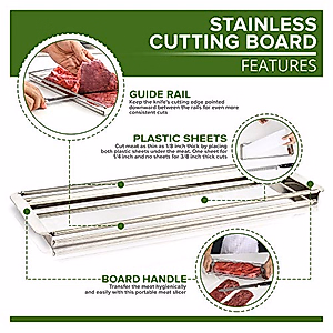 PRECISION MEATS Beef Jerky Slicer Kit - Superior 10" Butchers Carving Knife & Meat Slicing Cutting Board for Safe, Mouthwatering, Uniform Slices - Adjustable Thickness - Dishwasher Safe Jerky Maker