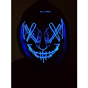 Desniltol Halloween LED Masks Lights, Scary Halloween Masks Halloween LED Purge Glowing Mask Costumes Light up LED Face Mask for Adults Men Women Kids (（Blue)