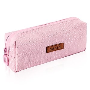 Oyachic Small Pencil Case Zipper Coin Pouch Canvas Pen Holder Marker Cosmetic Makeup Bag for Office Compact Adult Business,Pink