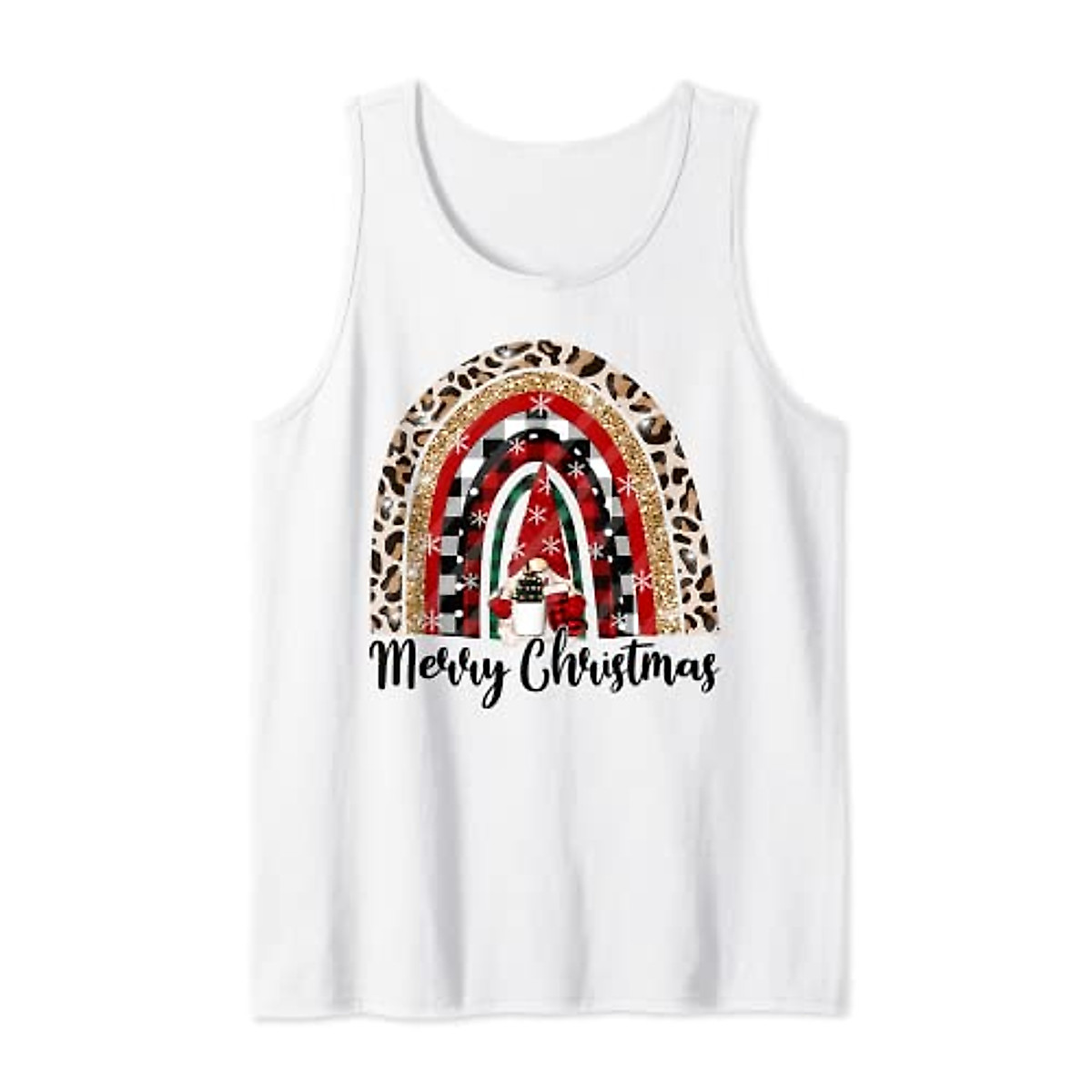 Merry Christmas Leopard Gnome Lover Rainbow Stocking Stuffer Tank Top