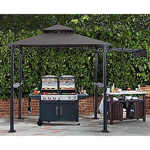ABCCANOPY Grill Gazebo with Extra Awning - 5'x11' Outdoor Grill Canopy BBQ Gazebo Barbecue Canopy with LED Lights for Backyard, Lawn and Patio (Dark Grey)