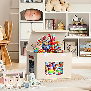 Storage Bins for Clothes, 40L Large Collapsible Stackable Closet Organizer Containers, Storage Boxes with Lids,Storage Cube Basket, Clear Windows & PU Leather Handles, Pack of 3,17x12x12 Inch