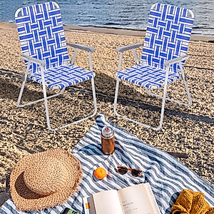 Magshion Folding Webbed Lawn Beach Chair for Adults, Lightweight Steel Frame, Portable Outdoor Camping Chairs for Fishing, Patio, Yard & Garden, Support to 250 lbs (2-Pack, Blue)