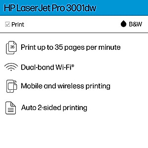 HP LaserJet Pro 3001dw Wireless Black & White Printer