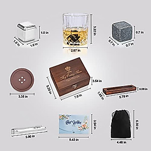 Bourbon Glasses and Stainless Steel Ice Stones Gift Set - Ideal for Whiskey, Scotch, and Cocktails. Perfect for Anniversaries, Retirement, or Gifting to Dad/Husband/Boyfriend.