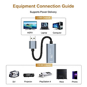 Video Capture Card, Capture Card for Streaming 4K HDMI to USB 3.0 Audio Video Recording in 1080P 60FPS for Game, PS5, PS4/Pro, Nintendo Switch Camera PC, for Windows Mac OS System OBS Zoom