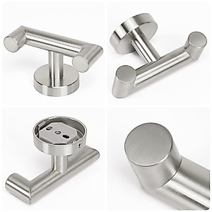 NearMoon Bathroom Double Towel Hook- SUS304 Stainless Steel Robe Towel Holder, Heavy Duty Double Coat Hook for Bathroom Livingroom Kitchen Wall Mounted, 2 Pack (Brushed Nickel)