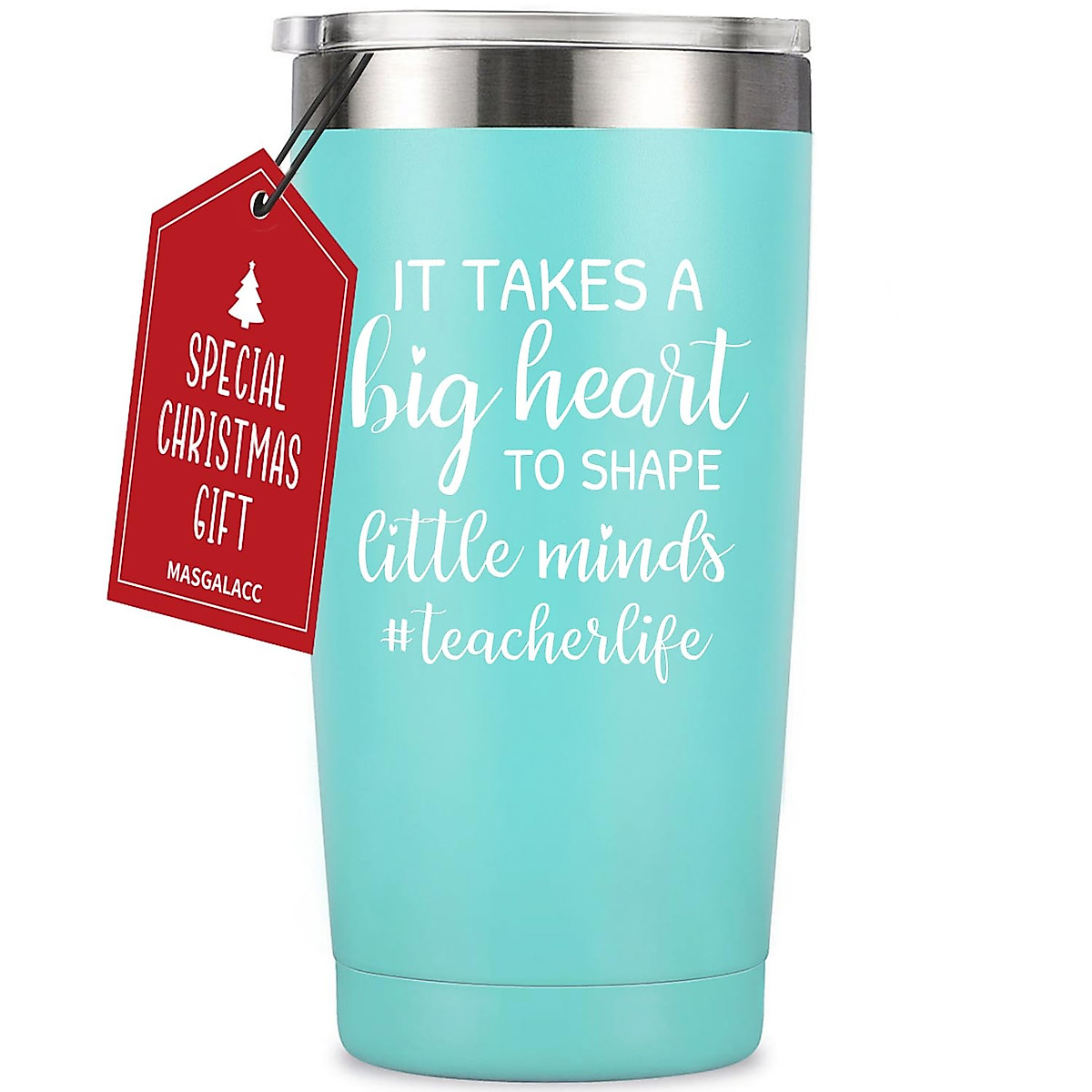 MASGALACC Teacher Gifts for Women - It Takes a Big Heart to Shape Little Minds - Teacher Tumbler With Lid - Teachers Appreciation Gift, Birthday Christmas Preschool Teachers Thank You Gifts, 20oz