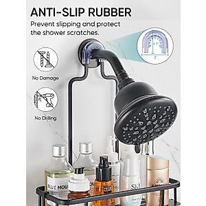 Cobbe Anti-Swing Shower Caddy Hanging with 4 Hooks for Towels/Sponge, No Drilling Bathroom Organizers and Storage Racks for Bathroom, Dorm and RV, Never Rust Aluminum, Large - Black