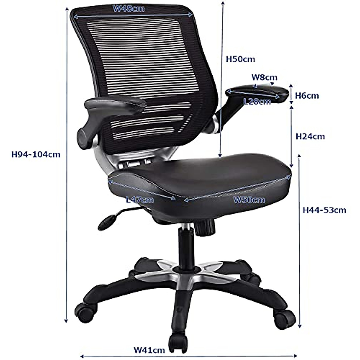 Modway Edge Mesh Back and White Vinyl Seat Office Chair With Flip-Up Arms - Computer Desks in Black