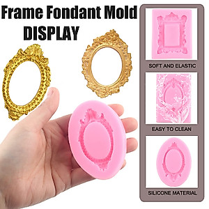 ZiXiang Photo Frame Silicone Molds Baroque Style Picture Frames Fondant Mold For Cupcake Topper Cake Decoration Chocolate Candy Polymer Clay Gum Paste Set Of 4