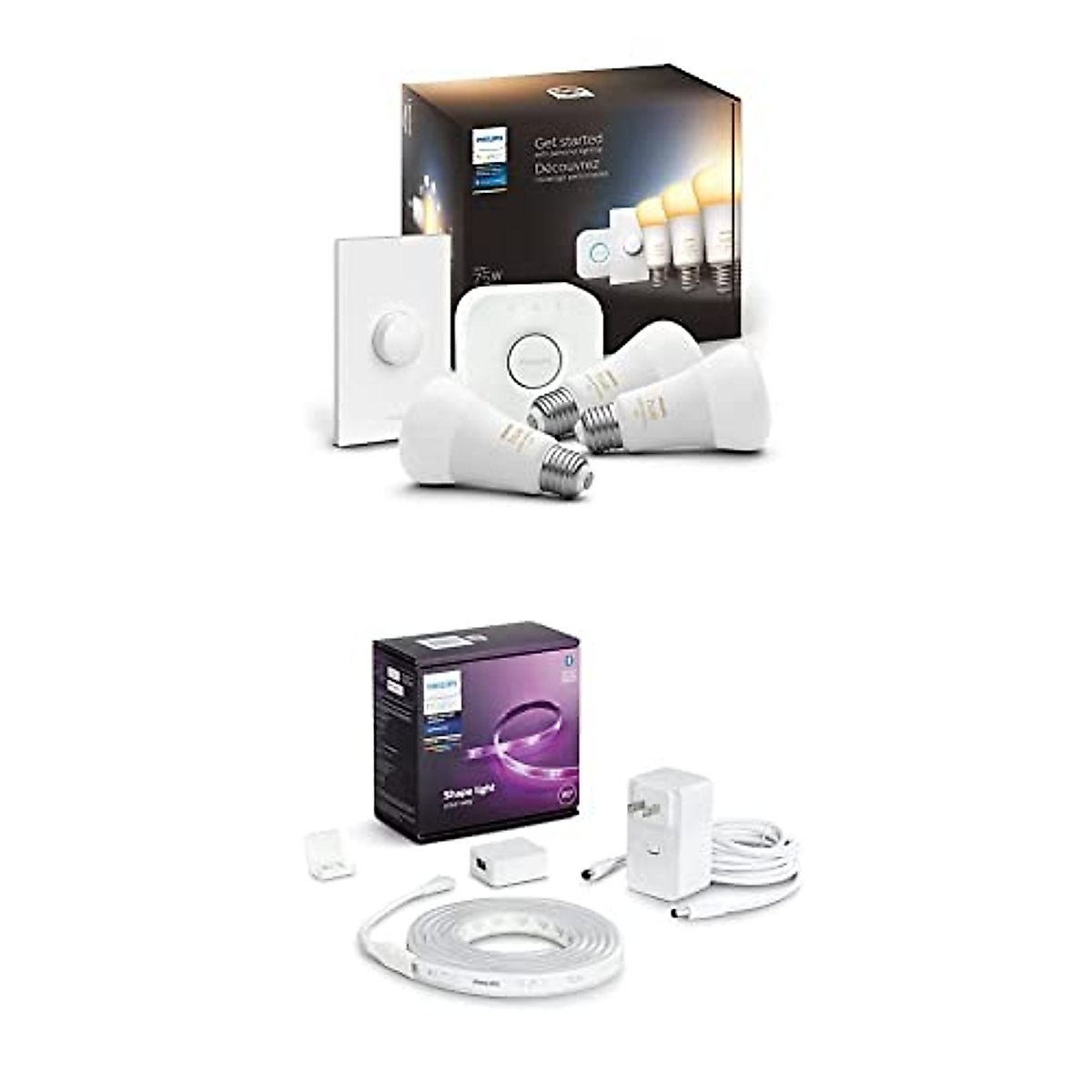 Philips Hue 75W White Ambiance Smart Button Starter Kit, 6ft Lightstrip Base Kit-3 Medium Lumen A19 Smart Bulbs, 1 Smart Button & Hue Hub (Compatible w/Alexa, Apple HomeKit, Google Assistant-563338)
