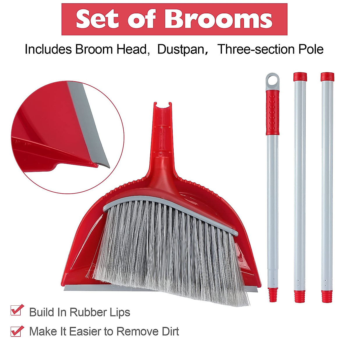 3 Pcs Broom and Dustpan Set 54 Inch Indoor Broom with Dust Pan Combo Set for Home Angle Broom and Dust Pan Kitchen Broom for Floor Cleaning