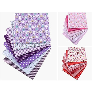 7Pcs Top Red Cotton Craft Fabric Bundle Squares Patchwork DIY Sewing Scrapbooking Quilting Floral Dot Pattern Craft and Hobby Fabric 10" x 10" (25cm x 25cm)