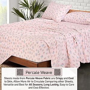 RUVANTI 100% Cotton Twin Sheets Set, 3 Pieces, Soft & Breathable Percale Weave Bedding, Deep Pocket 16", Hotel Standard, Crisp Cool Feel, Durable, Perfect Floral Bed Sheet, Spring On