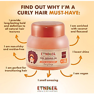ETNIKER Curl Defining Gel | Afro-textured, Curly & Wavy hair | Control, Sculpting & Definition | Coconut & Flaxseed | NO alcohol, NO parabens, NO residue | by L’MAR | Size: 10.5 oz (300g)