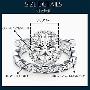 GLAM AND GEMS 3/4 Carat Lab Grown Diamond and 3 Carat Moissanite Wedding Band Ring Set for Women in 14k White Gold (D-E, VS, cttw) Anniversary Promise Ring Size 7