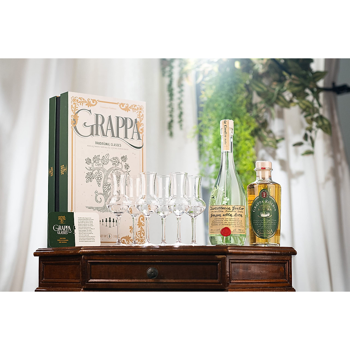 Crystal Grappa and Cordial Glasses | Set of 6 | Small 3 oz Long Stemmed Spirit Glassware for Liqueur, After Dinner Drink, Aperitif, Digestive | Tulip Shaped Liquor Stemware for Nosing, Sipping