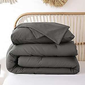 ROSGONIA Charcoal Grey Comforter Set Queen, 3pcs (1 Boho Dark Grey Comforter & 2 Pillowcases), Soft Lightweight Cozy Gray Queen Comforter Set, Easy to Wash and Clean Charcoal Gray Bedding Sets Queen