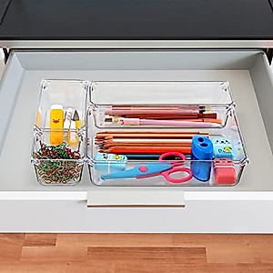 50 Pieces Clear Plastic Drawer Organizers Set 4 Sizes Vanity Drawer Organizer Trays Plastic Storage Bins for Makeup Clear Trays for Organizing Desk Bathroom Kitchen Office Jewelries Gadgets Stationery