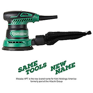Metabo HPT 5-Inch Random Orbit Sander | Variable Speed | Powerful 230W 2.8 Amp Motor | Soft Elastomer Grip | Includes 5 Pieces of Sanding Paper, Dust Bag, Vacuum Adapter | 5-Year Warranty | SV13YST