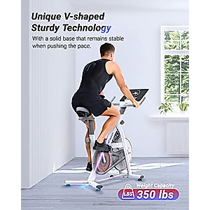 MERACH Exercise Bike, Bluetooth Stationary Bike for Home with Magnetic Resistance, Indoor Cycling Bike with 350lbs Weight Capacity, iPad Holder, TT, White