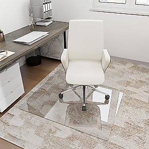 [Tempered Glass] 36" x 46" Glass Chair Mat, Heavy Duty Hard Tempered Glass Mat with Round Corner and Polished Edge, Transparent Glass Office Chair Mat for Office and Home Hard Floor or Carpeted