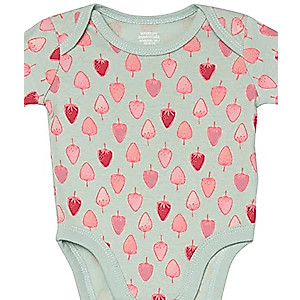 Amazon Essentials Unisex Babies' Long-Sleeve Bodysuits, Pack of 6, Ecru/Light Pink/Rose/Floral/Strawberry/Stripe, Newborn