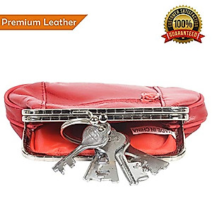 Women's Leather Metal Frame Double Clasp Zipper Coin Purse 5 1/4" x 3 1/4" (Red)