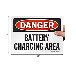 SmartSign-S-0220-PL-10 "Danger - Battery Charging Area" Sign | 7" x 10" Plastic , Black/Red on White