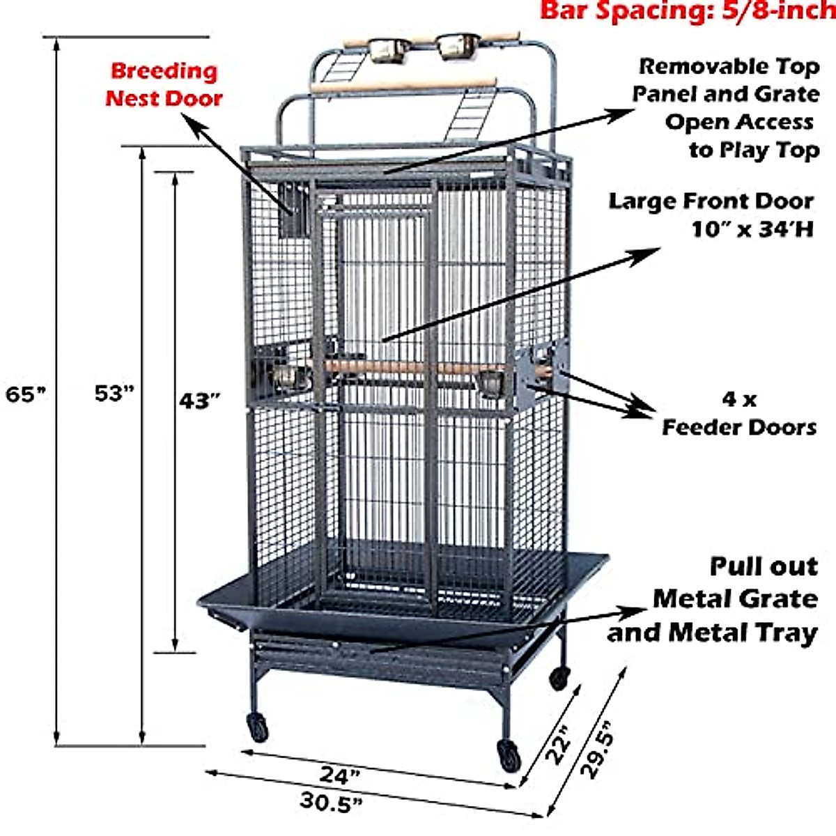 Large Elegant and Durable Wrought Iron Double Ladders Open Play Top Bird Parrot Rolling Cage, Include Seed Guard