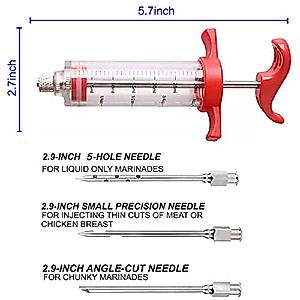 Meat Injector Syringe - 3 Marinade Injector Needles for BBQ Grill, Premium Portable Turkey Injector kit for Smoker,Marinades Injector for Meats With 1oz Large Capacity 1 Brush Easy to Use & Clean Red