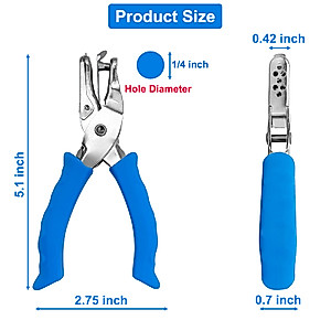 Single Hole Punch 1/4” Hole Puncher for Crafts, One Hole Paper Punch with Blue Soft Grip Handle, Small Hole Punch for Kids and Adults