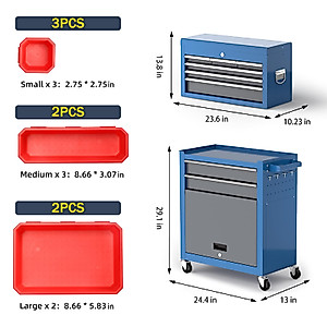 AIRAJ 8 Drawers Large Tool Chest,Workshop Utility Rolling Tool Chest with Wheels,Garage Tool Box with Security Lock and Tool Box Organizer,Heavy Duty Tool Cabinets Hold Up to 550 lbs(Blue)