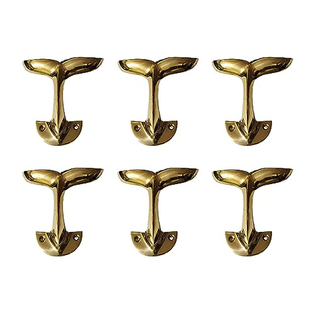 Brass Whale Tail Wall Mount Hooks Set of 6 Pieces Sculpture Unique A Excellent Item for Home | Office | Restaurant Decorations Item Coat Hook by INDIAART12