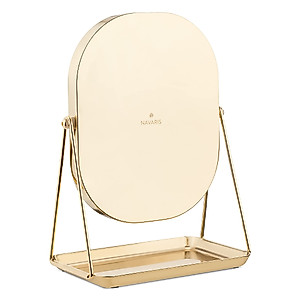 Navaris Vanity Mirror with Tray - Table Top Mirror with Metal Stand and Storage - 7" x 9" Mirror Size - for Makeup, Tabletop, Desk - Rose Gold Finish
