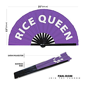 Rice Queen hand fan foldable bamboo circuit hand fan funny gag slang words expressions statement gifts Festival accessories Rave handheld Circuit event fan Clack fans (Purple)
