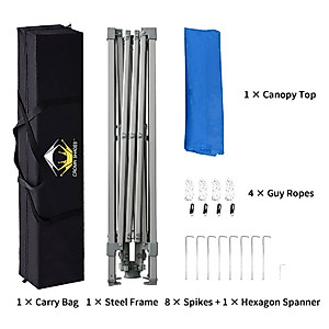 CROWN SHADES 8x8 Pop Up Canopy Tent, Slant Leg Outdoor Canopy with Carry Bag, Beach Tent, Sports Shelter(Blue)