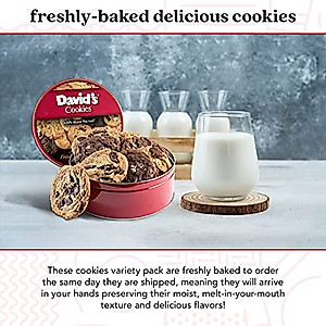 David's Cookies Assorted Fresh-Baked Decadent Cookie Gift Basket Tin — Luscious Large Cookies No Added Preservatives 4 oz./ each— All-Natural Cookies — Ideal Gift for Corporate Birthday Fathers Mothers Day Get Well and Other Special Occasions - 2 lb (8 Co