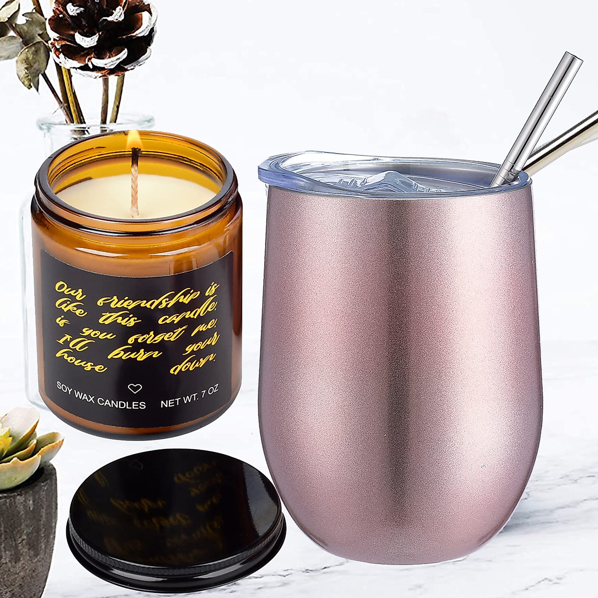 Sqeffort Birthday Gifts for Women Best Friends, Tumbler and Lavender Scented Candles Funny Gifts for Her, Women, Friends