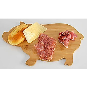HOME-X Pig-Shaped Bamboo Reversible Cutting Board and Serving Tray, Cheese Board, Kitchen Tray, or Fruit Platter-Natural Color-15 5/8" x 9 1/2" x 5/8"