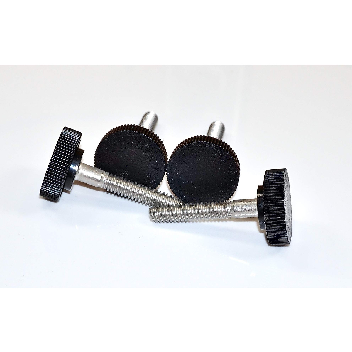 Four (4) Thumb Screws 1/4-20 x 1-1/2" Long Stainless Steel 1" Round Knurled Black Plastic Knob
